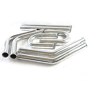MooSun 2" 8-Pcs Universal Intercooler Pipe Piping Turbo Polished Aluminum Kit with Silicone Hoses and Stainless Steel T-Clamps