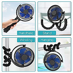 SLENPET 5000mAh Stroller Fan Clip On for Baby, UP to 20H Working, 7 Inches Rechargeable Battery Operated Fan, 3 Speed, 360° Rotatable, Ultra Quiet Portable Personal Fan for Bed Camping Bike Car Seat