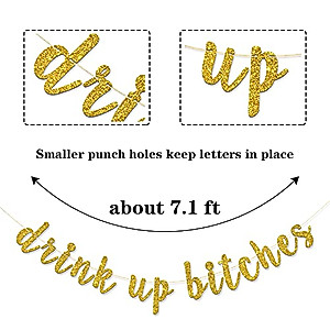 RoadSea Drink Up Bitches Banner - Funny Birthday - Bachelorette - Engagedment Party Garland Supplies - Wedding Party Decorations - Gold Glitter