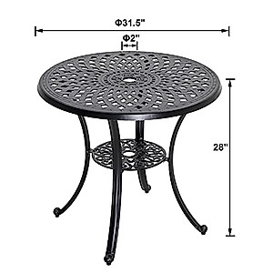 Nuu Garden 31 Inch Patio Dining Table, Cast Aluminum Patio Table with Umbrella Hole, Round Outdoor Bistro Table for Backyard, Garden, Patio, Porch, Black with Antique Bronze Edging