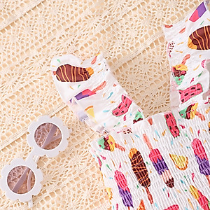 Girls Ice Cream Dress Sleeveless Toddler Summer Outfit Beach Tiered Smocked Sundress Kids Ruffle Dresses 6-7 Years