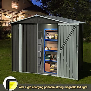 Outdoor Storage Shed 7×4.2 FT with Lockable Doors, Heavy Duty Galvanized Metal Garden Shed with Air Vent, Tool Sheds Storage House for Backyard Garden Patio Lawn-Dark Gray
