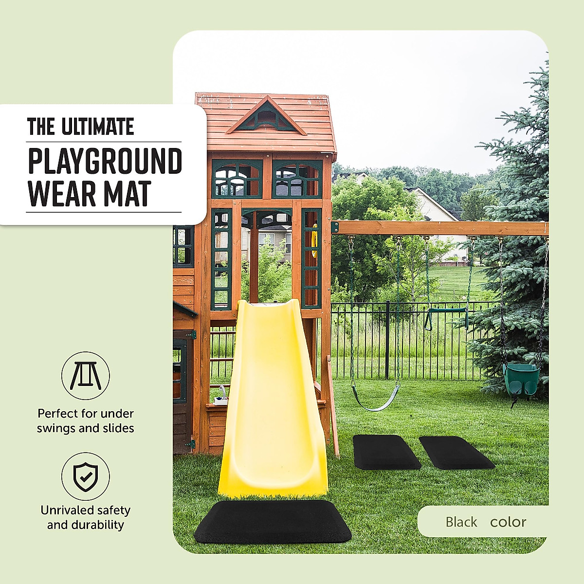 Playsafer Playground Safety Rubber Wearmat for Swingsets and Slides - 1" Thick X 24" W X 40" L (1 Pack, Black)