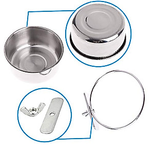 Hamiledyi Parrot Feeding Cup,Bird Food Dish Stainless Steel Bird Cage Feeding Bowls with clamp Holder-for Parrot Macaw African Gray Parakeet Canary Cockatie Conure(3 Pcs)