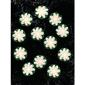 12 Pcs Floating Pool Lights Lotus Floating Lanterns LED Lifelike Floating Lamp Battery Operated Lily Pad Flower Candle Fun Pool Accessories for Pond Decor, Yellow Light (White, 3.94 Inch)