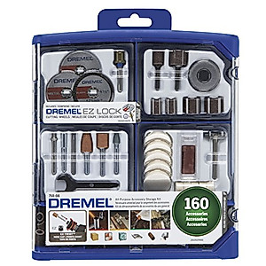 Dremel Rotary Tool Accessory Kit- 710-08- 160- EZ Lock Technology- 1/8 inch Shank- Cutting Bits, Polishing Wheel And Compound, Sanding Disc And Drum, Carving, Sharpening, And Engraving