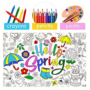 Giant Spring Coloring Poster with 6 Stacking Crayons, Crafts Education Activity Jumbo Paper Poster Wall Art Coloring Poster Banner for Home School Classroom Party Supplies Favor, 43x 31Inch(Spring）