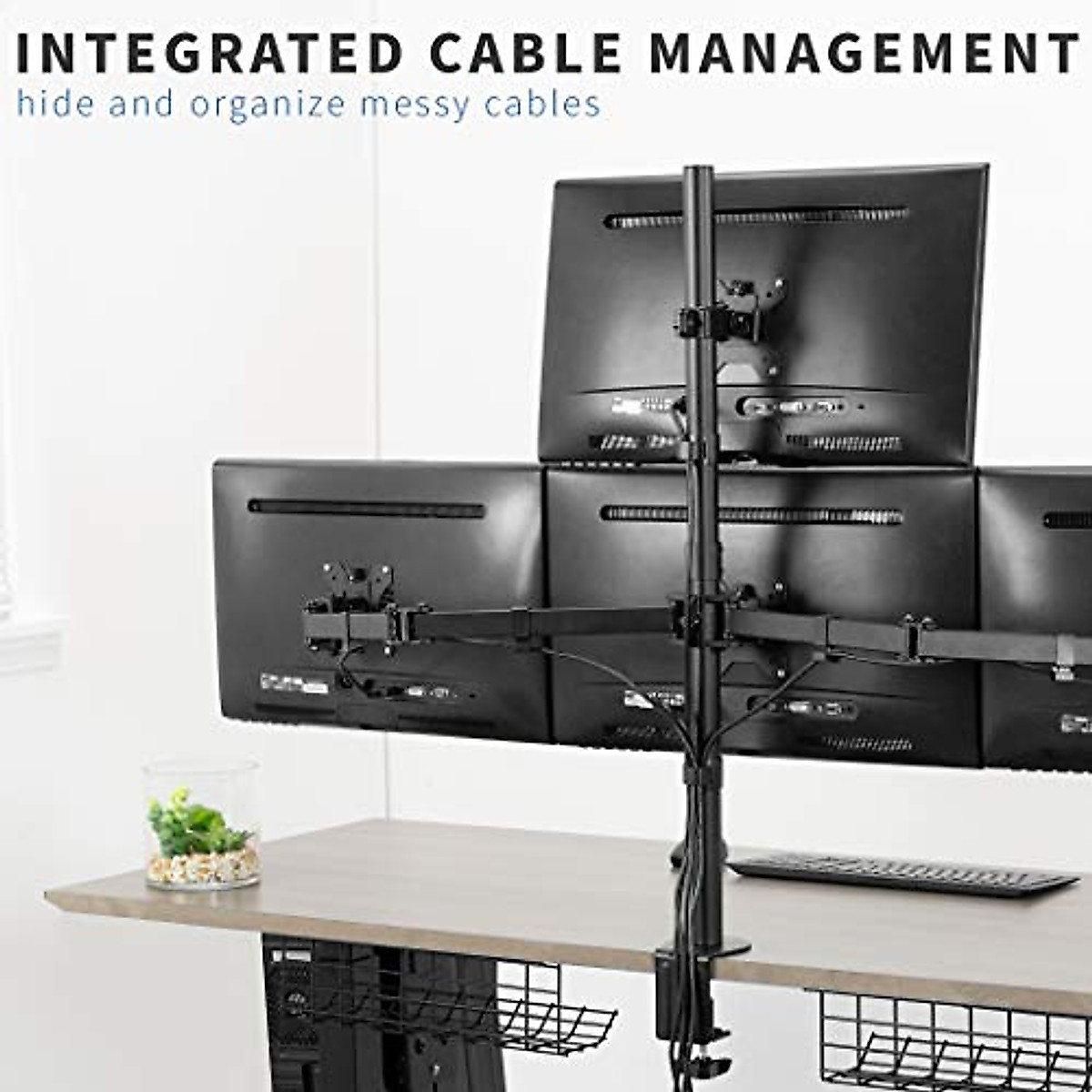VIVO Quad 13 to 24 inch LCD Monitor Clamp-on Desk Mount, 3 Plus 1 Articulating Display, Holds 4 Screens, VESA up to 100x100mm, STAND-V104C