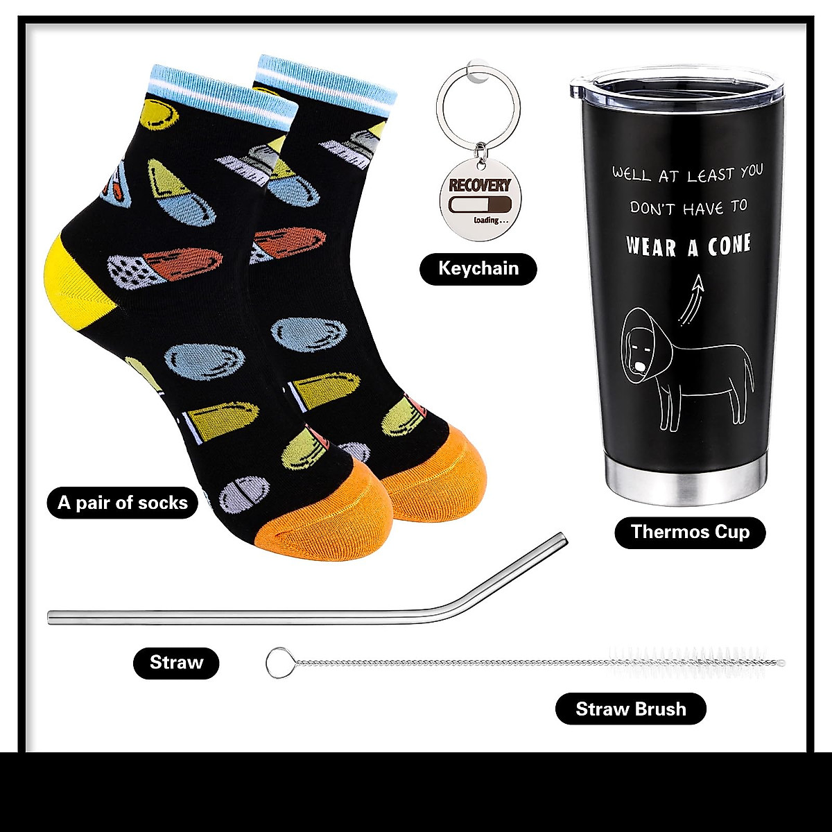 Funny Get Well Soon Gift Baskets for Men After Surgery,20oz Hospital Tumbler At Least You Don't Have to Wear a Cone Tumbler Comes With Keychain and Socks Surgery Recovery Feel Better Cheer up Gifts