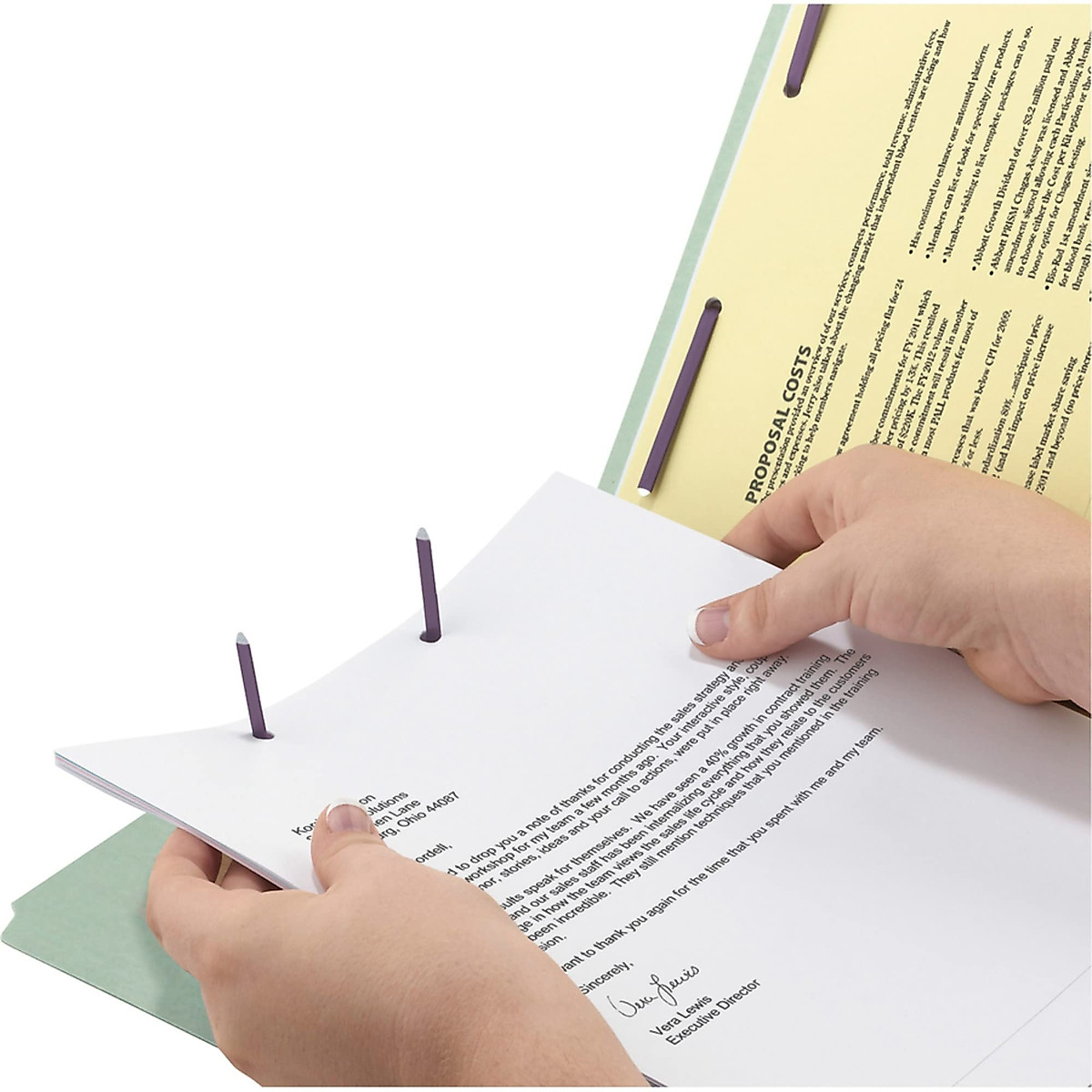 Smead Pressboard File Folder with SafeSHIELD® Fasteners, 2 Fasteners, 1/3-Cut Tab, 2" Expansion, Legal Size, Gray/Green, 25 per Box (19934)