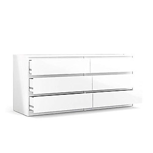 Levan Home Engineered Wood 6 Drawer Double Bedroom Dresser in White High Gloss