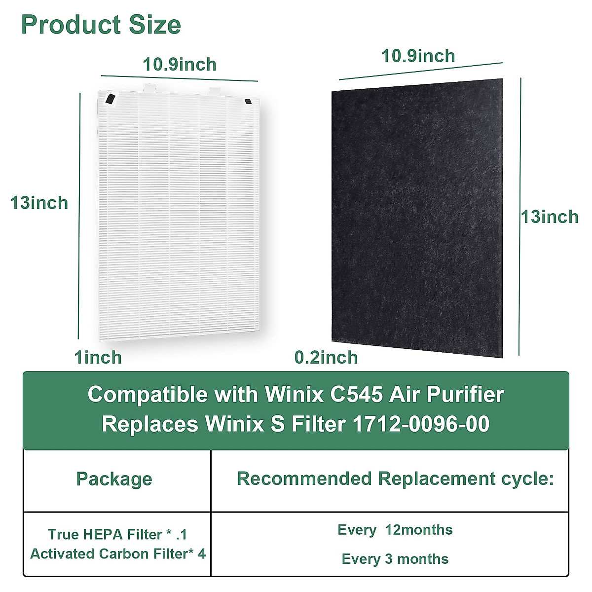 Filter Replacement for Winix C545, P150, B151 Replacement Filter H13 True HEPA Filter for winix air filter 1712-0096