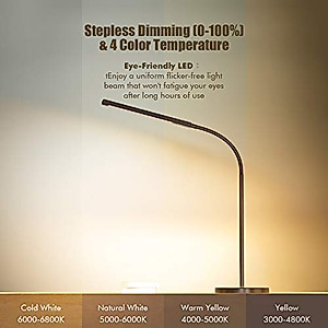 Homuserr Floor Lamp, 2-in-1 LED Floor Lamp & Desk Lamp with Stepless Dimming & 4 Color Temperatures, 12W LED Standing Lamp with 2 Timing Modes, Eye-Caring, Touch Control for Living Room Bedroom Office
