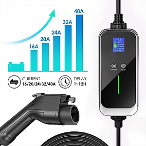 Evjuicion Level 2 EV Charger, 40Amp 240V Portable Electric Vehicle Charger 25Ft Cable NEMA 14-50 Plug for J1772 Electric Car Home Charging Station, Delay Timer