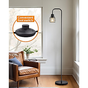 Oneach 63.75" Industrial Floor Lamp Modern Black Floor Lamp with Footswitch Metal Reading Tall Pole Light with 4W LED Bulb Standing Tall Lamp for Living Room Bedroom Office E26 Base