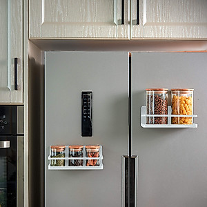 2 Pack - Magnetic Spice Rack, Fridge Organizer Shelf, Side Wall Refrigerator Storage for Spices, Utensils or Plates, Works as Towel Holder with Hooks, Organization for Home and Kitchen (White)