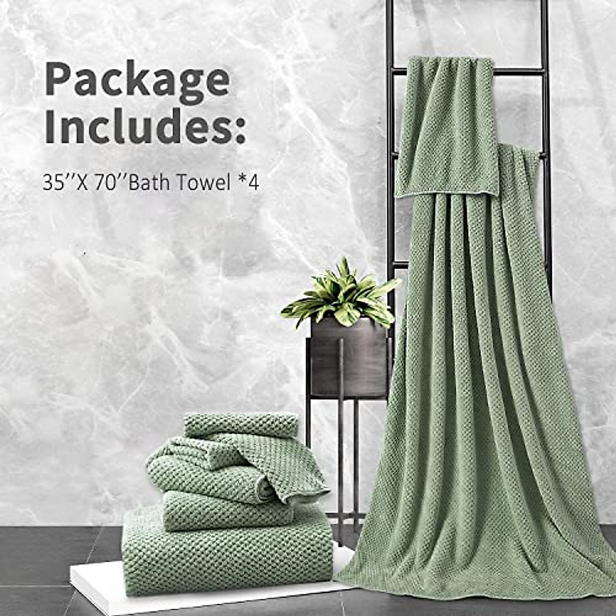 Bathroom Towel Set Green 4 Pack-35x70 Towel,600GSM Ultra Soft Microfibers Bath Towel Set Extra Large Plush Bath Sheet Towel,Highly Absorbent Quick Dry Oversized Towels Spa Hotel Luxury Shower Towels