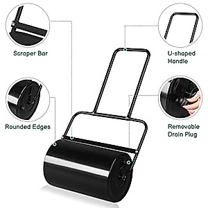 Outvita Lawn Roller, 10 Gallons Water and Sand Filled Garden Drum Roller with U Shaped Handle Tow beind Sod Roller for Planting, Seeding(Black)