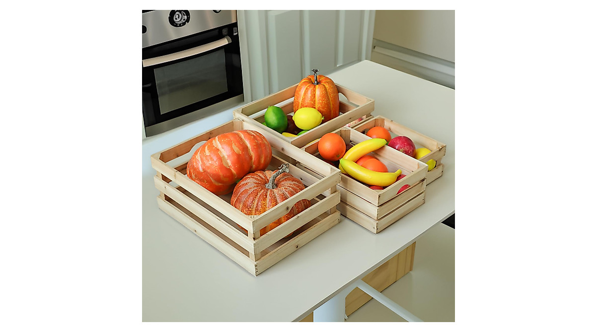 Large Wooden Crates Set of 4 Unfinished Rustic Storage Boxes
