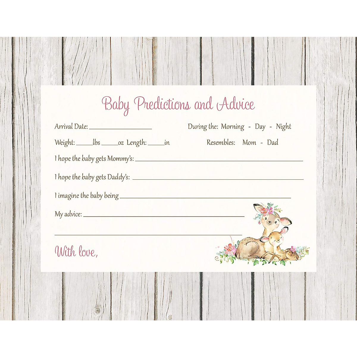 Deer Baby Shower Wish Cards Girl Pink Predictions and Advice Card Mommy and Me Forest Woodland Watercolor Flowers Forest Animals Pink Oh Dear Girls Oh Deer Parental Wisdom Hopes Dreams Girl (24 Count)