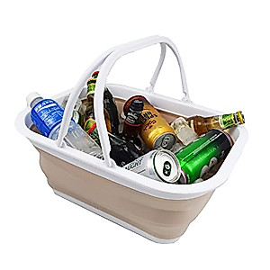 SAMMART 15L (4 Gallons) Collapsible Basket with Handle - Portable Outdoor Picnic Basket/Crater - Foldable Shopping Bag - Space Saving Storage Container (White/Latte (Set of 2))
