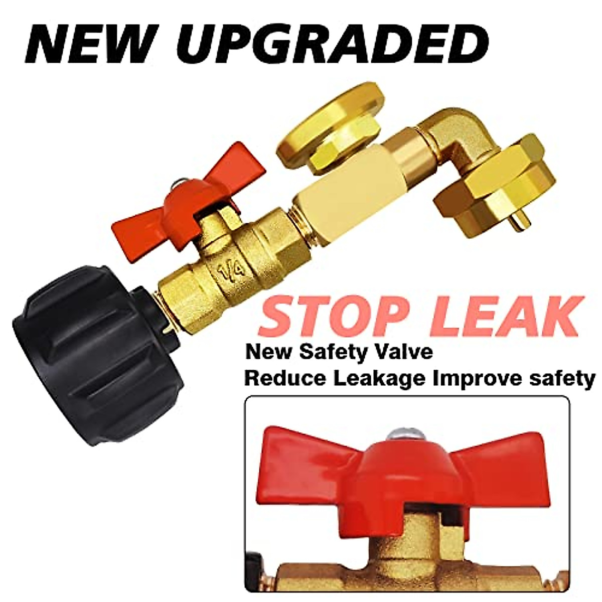 GardenNow QCC1 Propane Refill Elbow Adapter with Propane Tank Gauge 90 Degree Propane Refill Pressure Adapter with ON/Off Control Valve for Camping Grill 1LB Bottle Refilled Gas from 5~40 LBS Cylinder