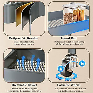 3 Tier Rolling Utility Cart - Metal White Cart Organizer with Wheels, Book Cart with DIY Dual Pegboards, Removable Baskets Hooks