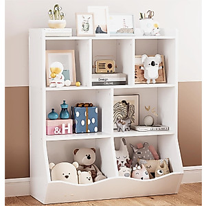 SUNNYFURN Kids 3-Tier Toy Storage Organizer Bookshelf White- 7 Compartment Bookshelf & Toy Shelf for Kids' Room, Bedroom, Living Room, and Kindergarten - for Toys and Books