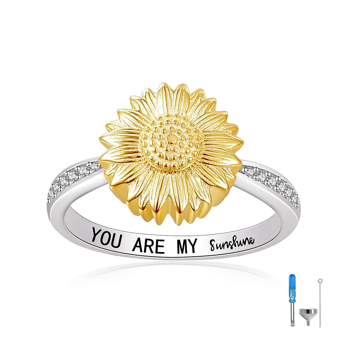 Sunflower Urn Ring You are My Sunshine 925 Sterling Silver Keepsake Memorial Cremation Urn Ring for Ashes for Women (9)
