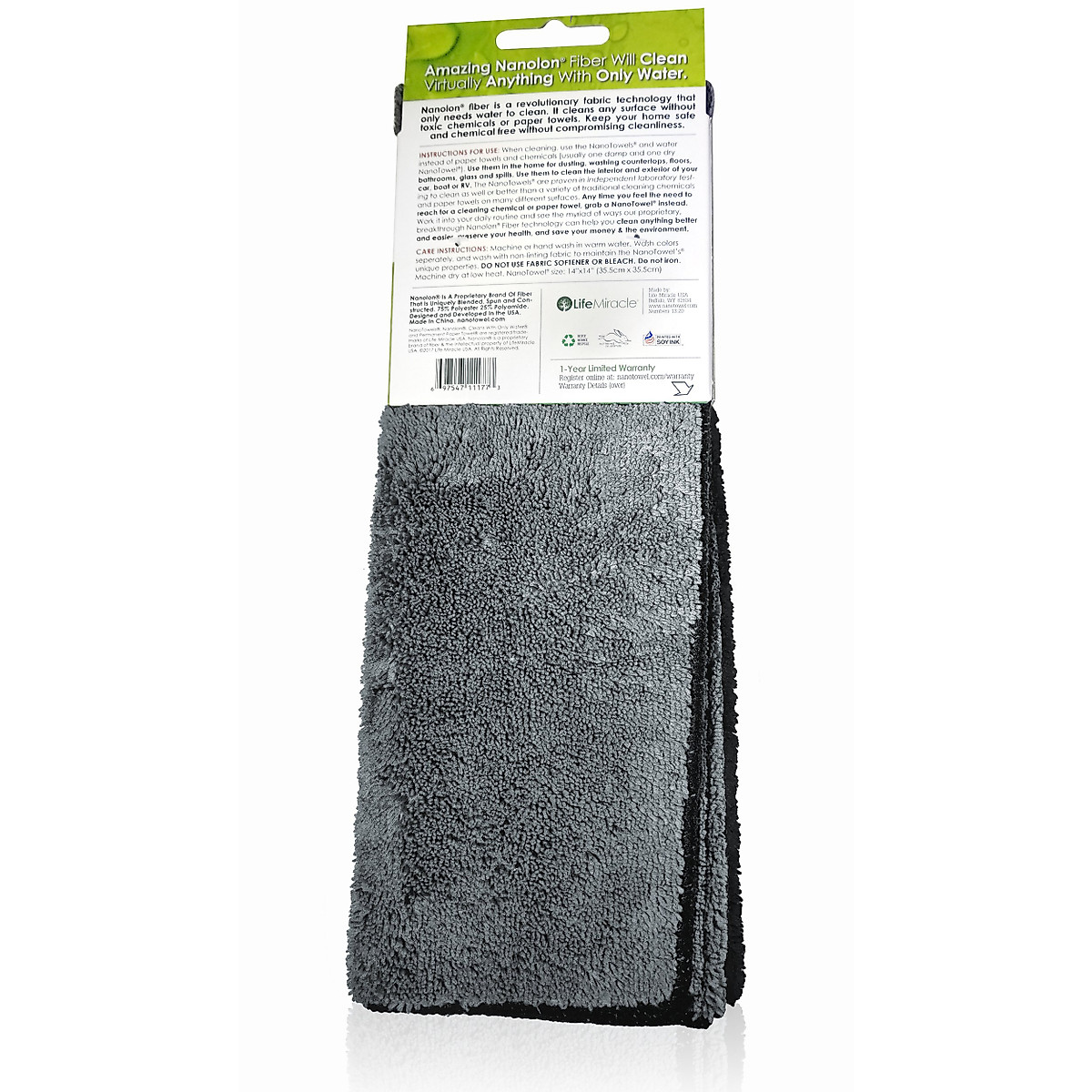 Life Miracle Nano Towels - The Amazing Eco Cloth That Cleans Virtually Any Surface with Only Water. No More Paper Towels Or Toxic Chemicals. 4-Pack (14x14, Grey)