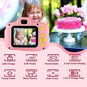 VATENIC Kids Toys Birthday for 3-10 Year Old Boys Girls, Kids Camera 1080P 2inch HD Children Digital Cameras for Girls,Toddler Camera for 3-9 Year Old Boy (with 32G SD Card) (Pink)