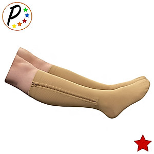 Presadee Original Closed Toe 20-30 mmHg Zipper Compression Calf Leg Socks (S/M, Beige)