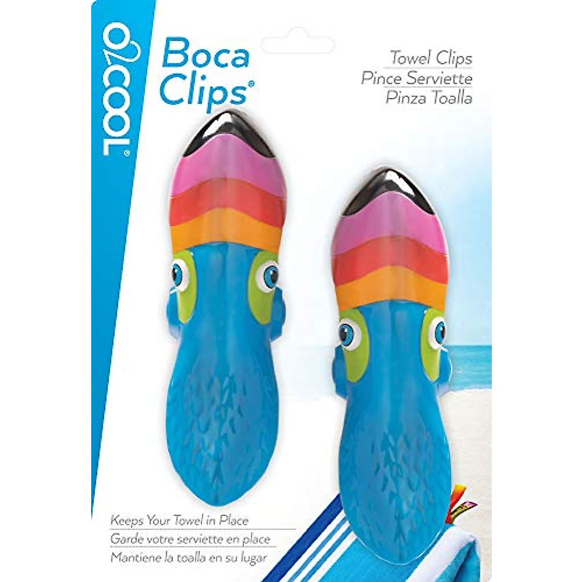 O2COOL Bocaclips - Beach Towel Clips For Beach Chairs, Patio And Pool Accessories - (Toucan) 2 Count
