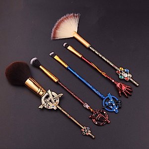 5Pcs Classical Movie Makeup Brushes - Professional Cosmetic Brushes Foundation Blending Blush Eye Shadows Face Powder Fan Brushes Kit for Fans