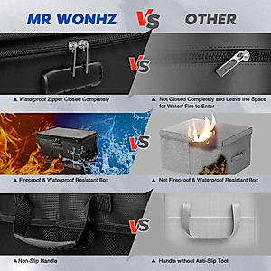 Fireproof Document Box with Lock, Waterproof File Safe Box Anti-Static Collapsible Portable Office Home File Cabinet with Reflective Strip for important Hanging Letter & Legal Folder Certificate