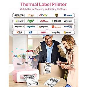 Pink Label Printer - Thermal Label Printer for Shipping Packages & Small Busines, Shipping Label Printer, Thermal Printer Compatible with Amazon Shopify Etsy Ebay FedEx USPS