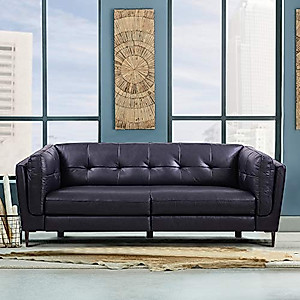Armen Living Primrose Contemporary Top Grain Leather Power Recliner Living Room Sofa, Navy