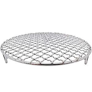 1Pack Multi-Purpose Round Stainless Steel Cross Wire Steaming Cooling Barbecue Rack/Carbon Baking Net/Grill/Pan Grate with Legs(8.25Inch Dia)