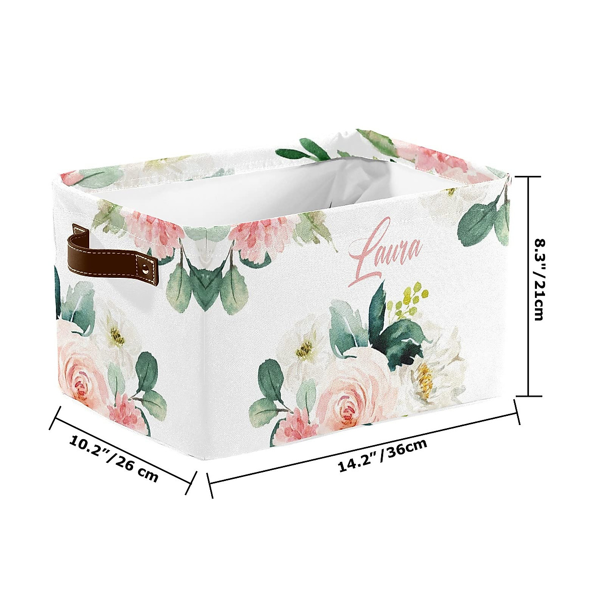 Pink Rose Flower Personalized Custom Name Waterproof Storage Boxs Baskets Clothts Towel Book for Bathroom Office 1 Pack