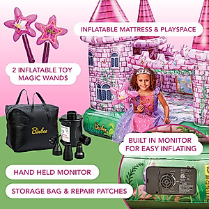 Bixbee Inflatable Pink Princess Castle, Indoor Toddler Playhouse for Kids 3+, Sleepover Mattress Playhouse for Girls & Boys with Built in Motor, Inflates to Over 5ft Tall, Childrens Play House