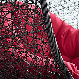 Modway EEI-739-RED-SET Encase Wicker Rattan Outdoor Patio Porch Lounge Egg, Swing Chair with Stand, Red