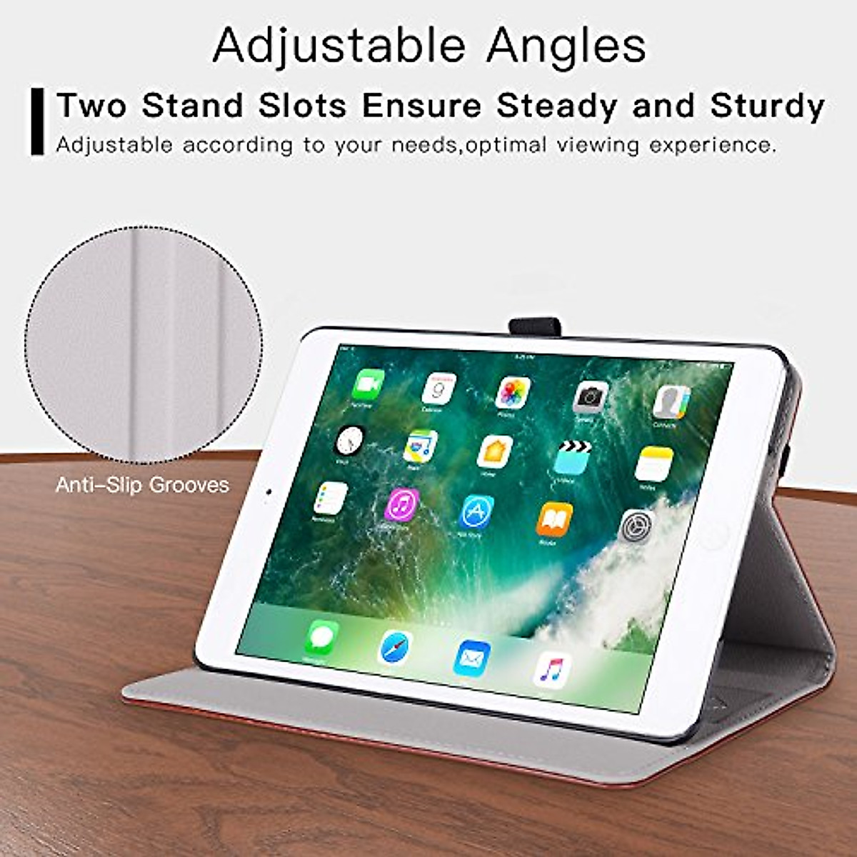 Ztotop iPad Mini 1/2/3 Case, Premium Leather Folio Stand Protective Case Smart Cover with Multi-Angle Viewing, Pocket, Functional Elastic Strap for Apple iPad Mini 3/ Mini 2/ Mini 1 - Brown