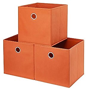 Orange Storage Cubes Bins 11x11x11 Cubicle Cubes Organizer Baskets Fabric Storage Drawers Foldable Cubes Storage Boxes Collapsible Cubes Inserts Storage for Closet Organizer Shelves,QY-SC20-3