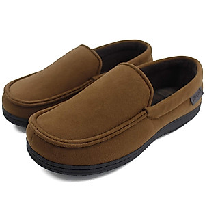 Magtoe Moccasin Slipper for Men Warm House Slippers Memory Foam Indoor Outdoor Home Slide Shoes Winter Fall(13-14,Coffee)