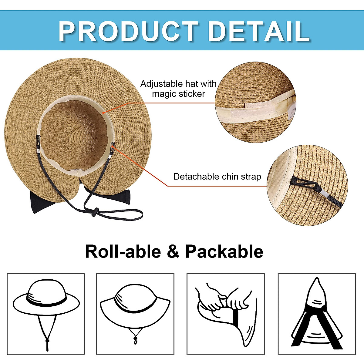 Verabella Womens Straw Beach Hat Lightweight Summer Foldable/Packable Floppy Hats for Women Fashionable,Nature