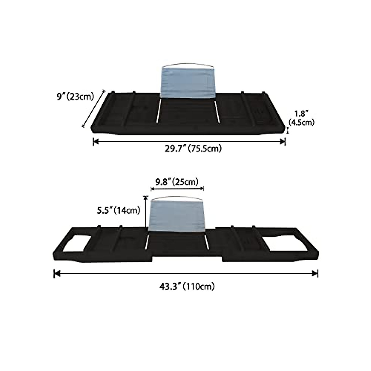 ZHTYRE Bathtub Tray Bathtub Shelf Extendable Bathtub Shelf with Bamboo Bookshelf and soap Tray 1 or 2 Person Bath and Bed Tray (Black) (Black)