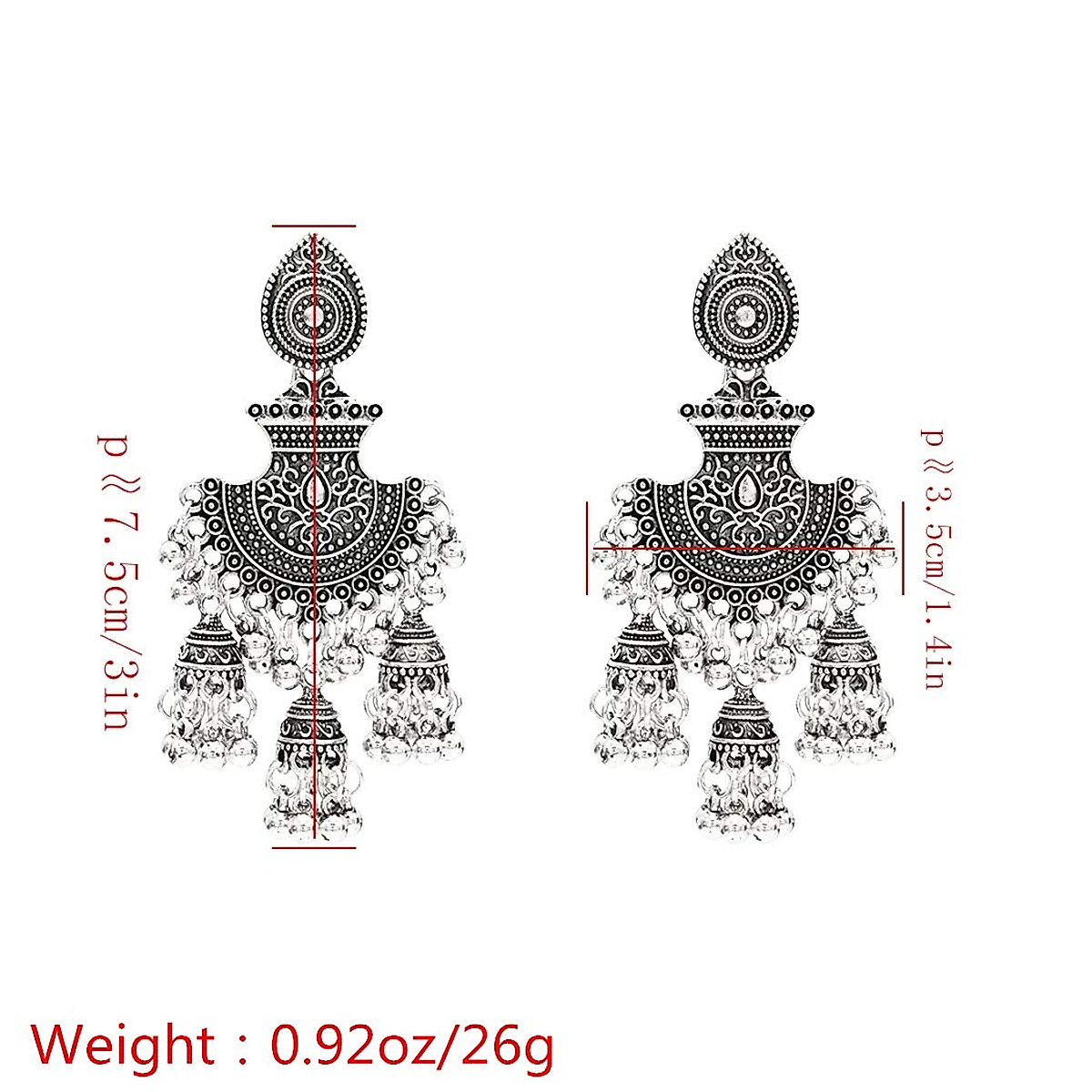 Jhumka Tassel Drop Earrings Bridal Dangle For Women Ethnic Afghan Silver Oorbellen Vintage Boho Tribal Egypt Nepal Gypsy Jewelry (Silver)