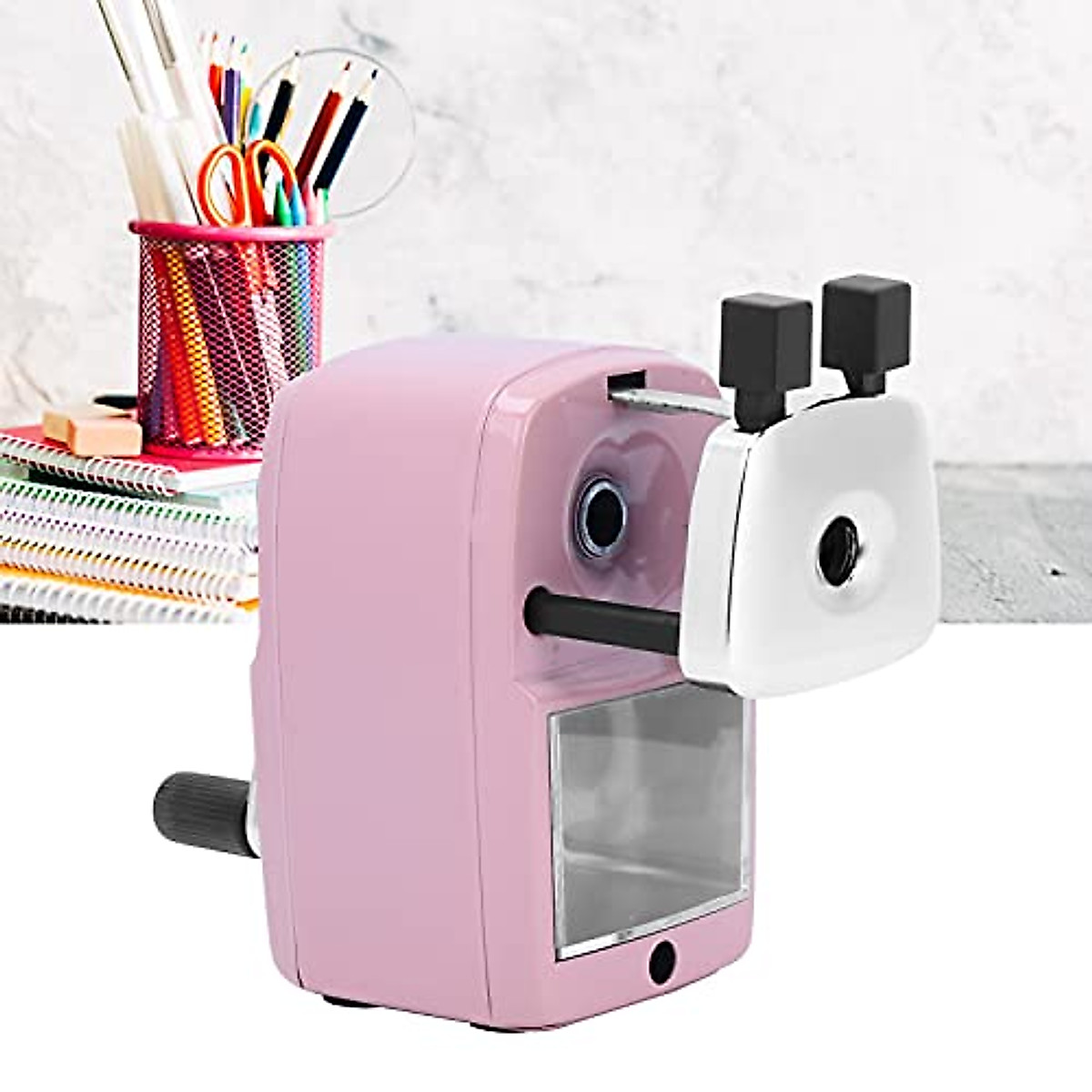 Pencil Sharpener, 8mm Diameter Manual Desk Pencil Sharpener Portable Professional Sketch Pencil Sharpener with Bracket for Kids School Classroom Home (Pink)