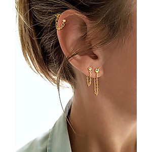 Shownee Gold Ball Studs Earrings for Women - Small Ball Stud 14K Gold Plated Hypoallergenic Chain Link Drop Dangle Earrings Set Jewelry Gifts