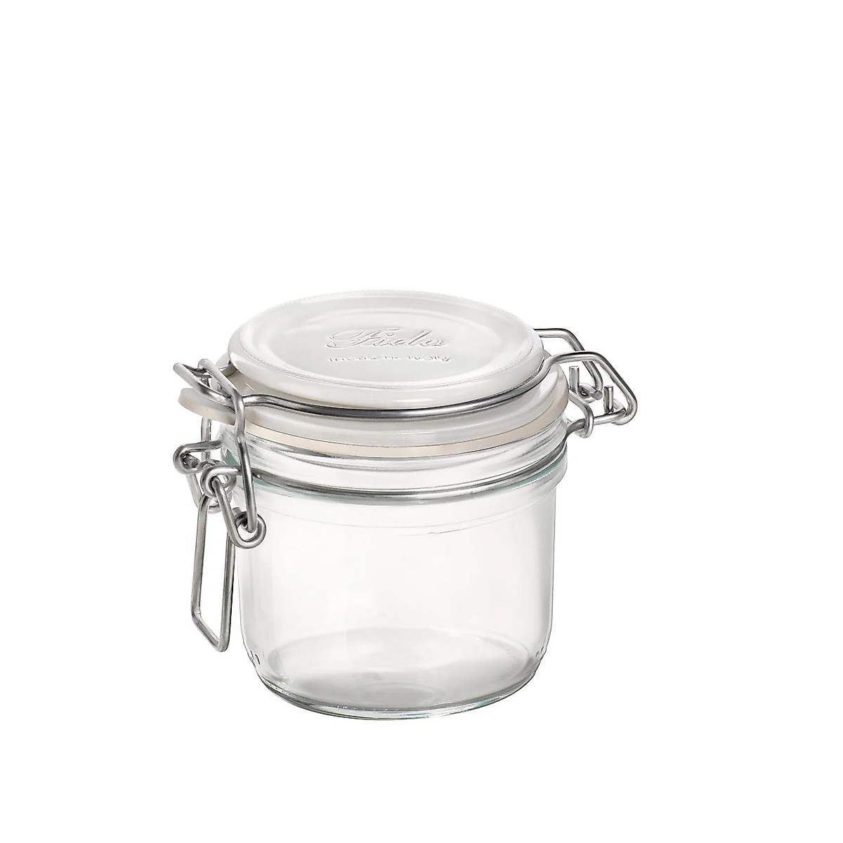 Bormioli Rocco Fido Glass Jar with Airtight Gasket Clamp Lid for Canning and Preserving, or Storing Pasta and Dry Foods, White Top, 6.75 oz., Set of 12